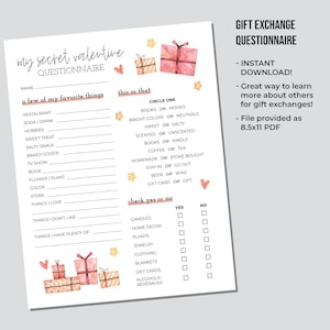 Gift Exchange Questionnaire, Gift Exchange Survey and Favorite Things ...