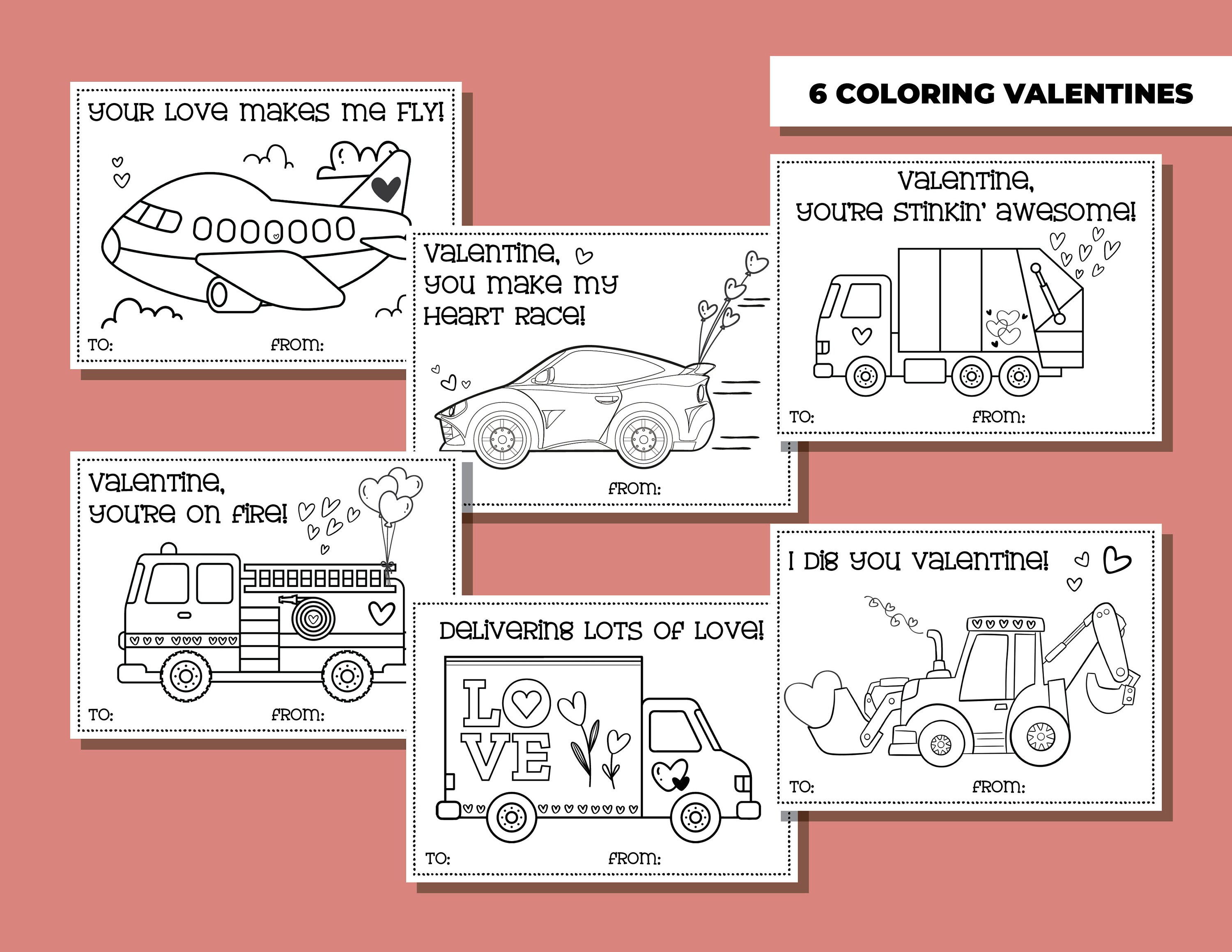 Construction Truck Coloring Valentine for Valentines Day, Kids's ...