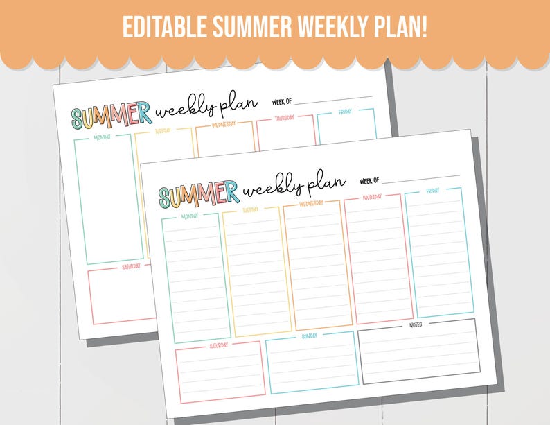 EDITABLE Summer 2026 Weekly Schedule for Kids Printable to Plan All ...