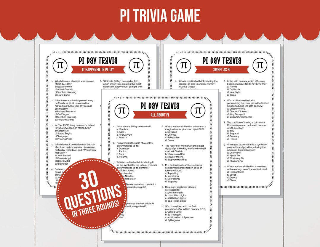 Pi Day Trivia Game for Pi Day Classroom Celebration, Fun Pi Day Classroom Game, Printable Pub ...