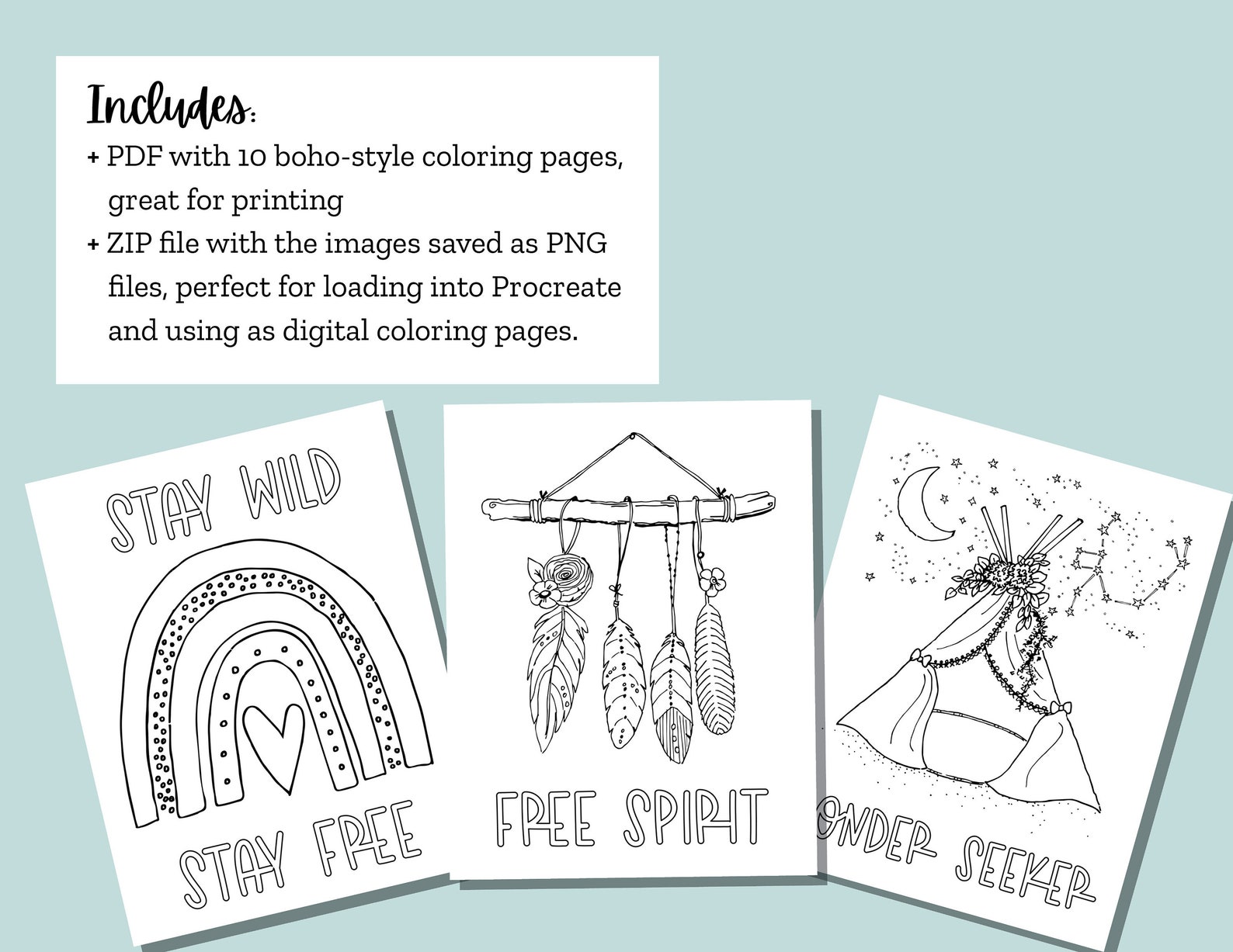 Boho Coloring Pages Digital Coloring Book Rainbow Coloring | Etsy