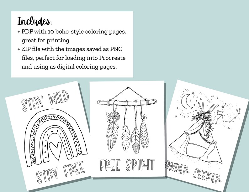 Boho Coloring Pages Digital Coloring Book Rainbow Coloring - Etsy