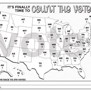 Electoral Map for Election Results Printable Coloring Page - Etsy