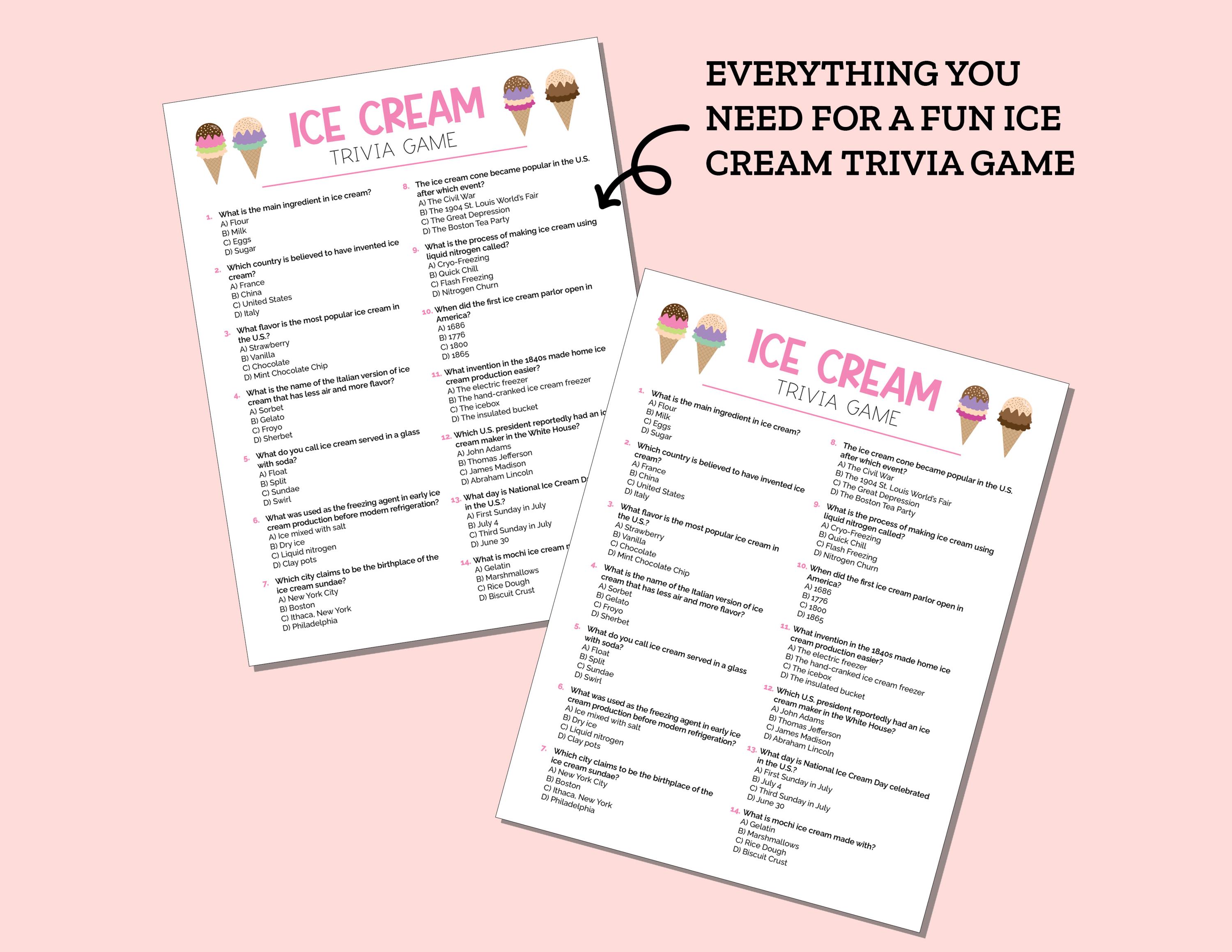 Ice Cream Trivia Game for Summer Party, Fun Trivia Game for Family Game ...