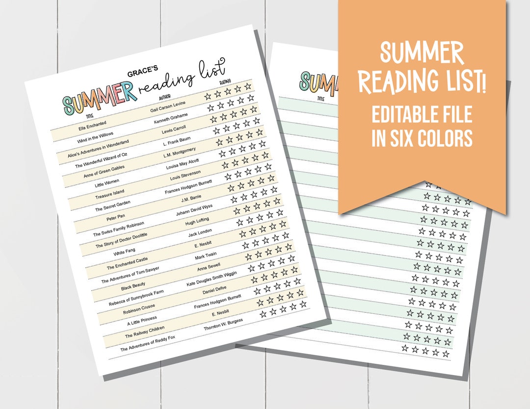 EDITABLE Summer Reading List for Kids, Summer Reading Printables ...