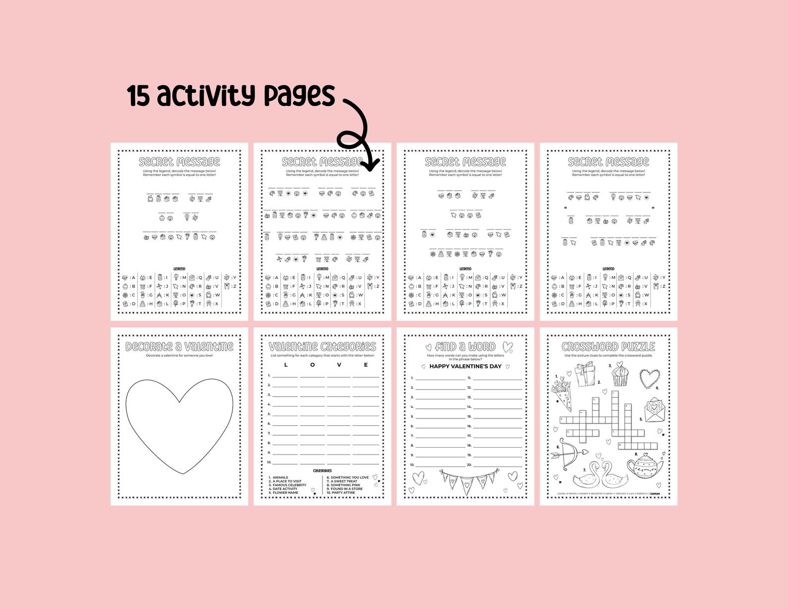Valentines Day Printable Activity Bundle With Coloring Pages, Word ...