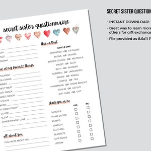 Valentines Day Secret Sister Questionnaire, Gift Exchange Survey and ...