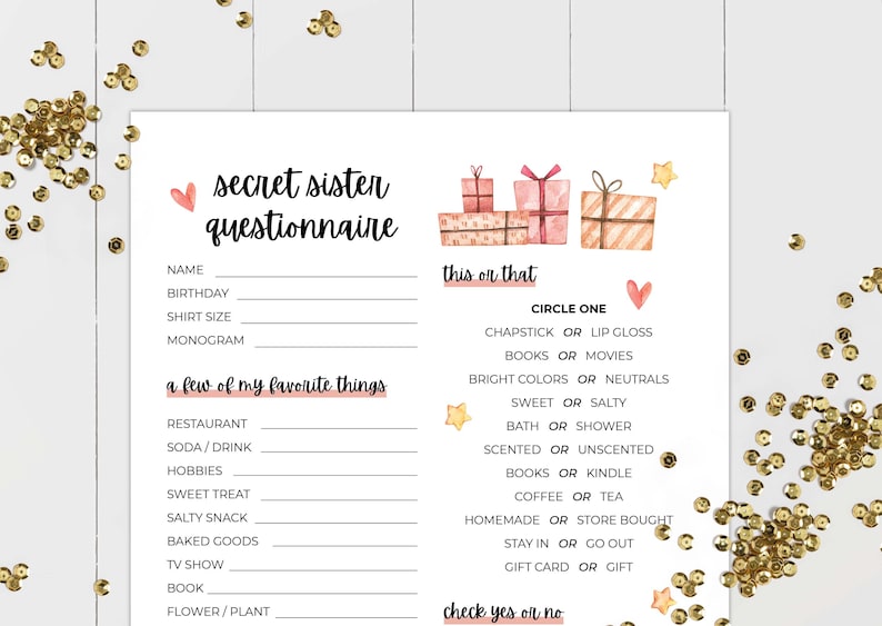 Christmas Secret Sister Questionnaire Fall Gift Exchange - Etsy