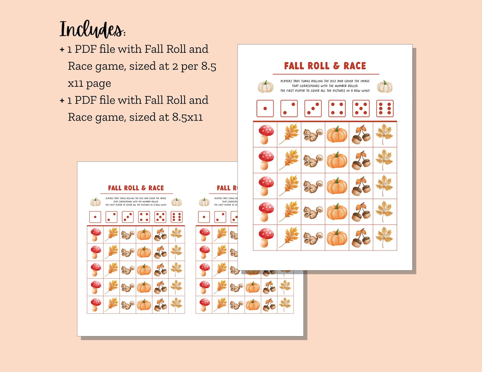 Fall Roll & Race Game, Kids Classroom Dice Game, Preschool Fall Game ...
