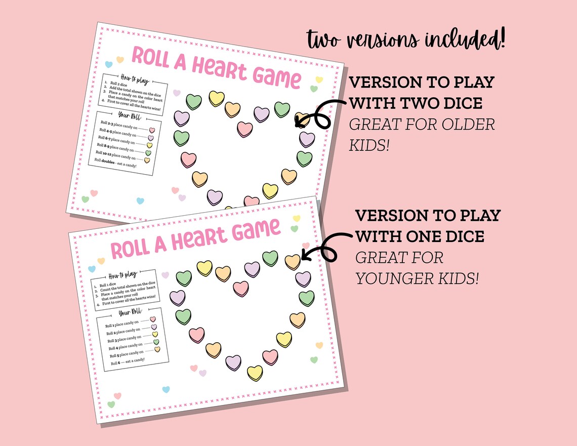 Roll a Heart Candy Dice Game, Fun Valentines Game for Kids, Kids ...