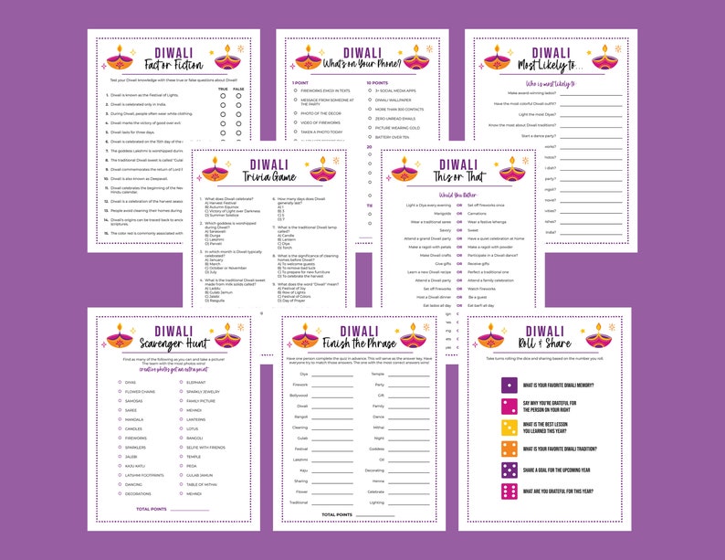 Diwali Printable Game Bundle for the Festival of Lights; Diwali Game ...