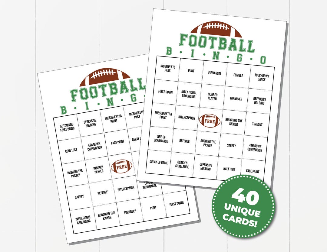 Football Bingo Game With 40 Unique Football Bingo Cards Printable ...