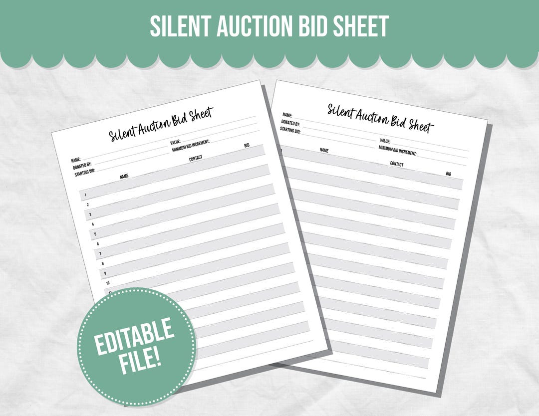 EDITABLE Simple Silent Auction Bid Sheet Printable - Etsy