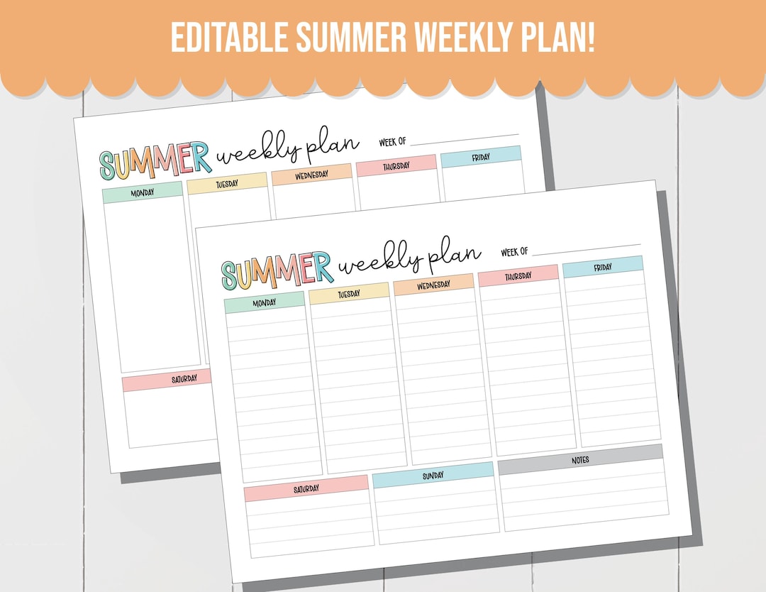 EDITABLE Summer 2026 Weekly Schedule for Kids Printable to Plan All ...
