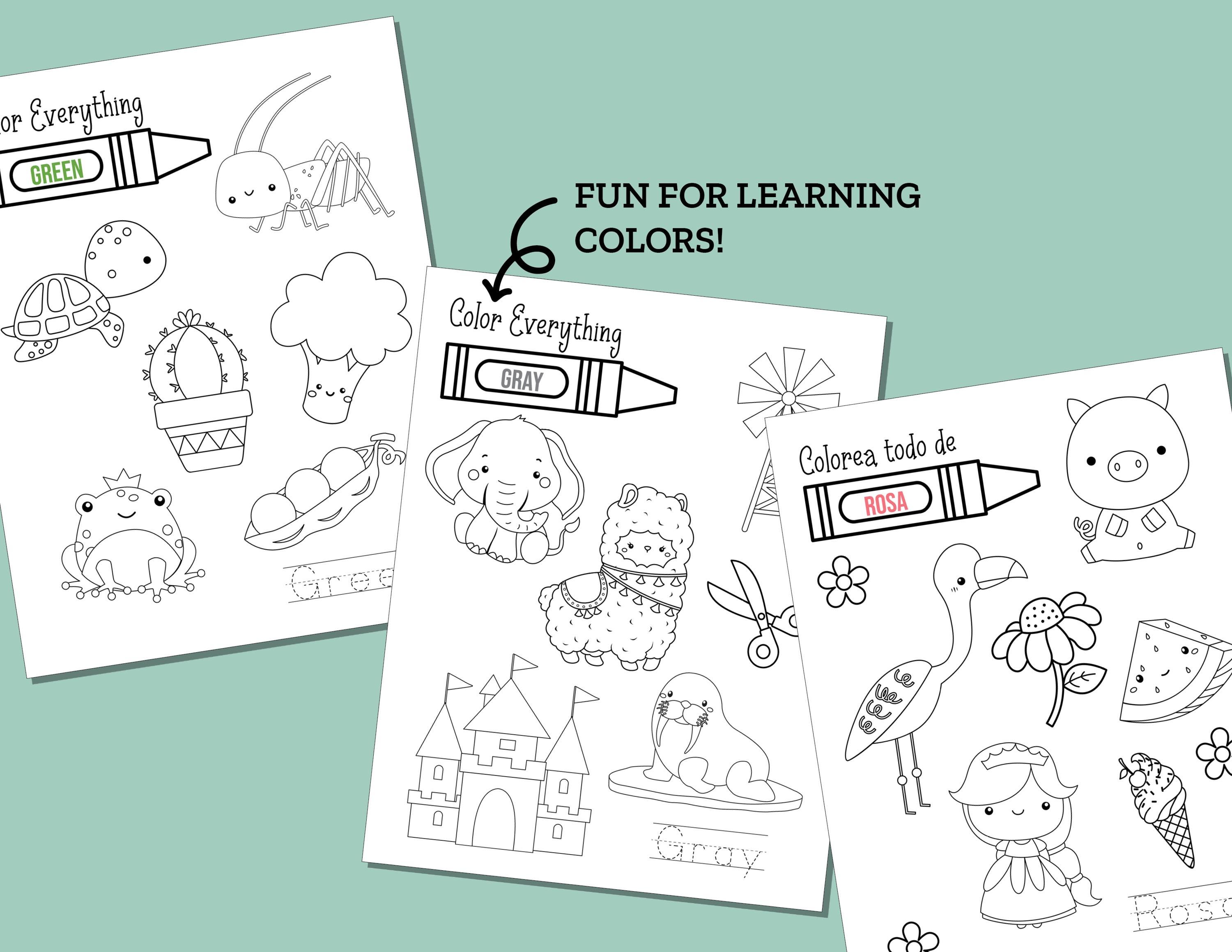 Learning Colors Coloring Pages for Kids, Fine Motor Skills, Spanish ...