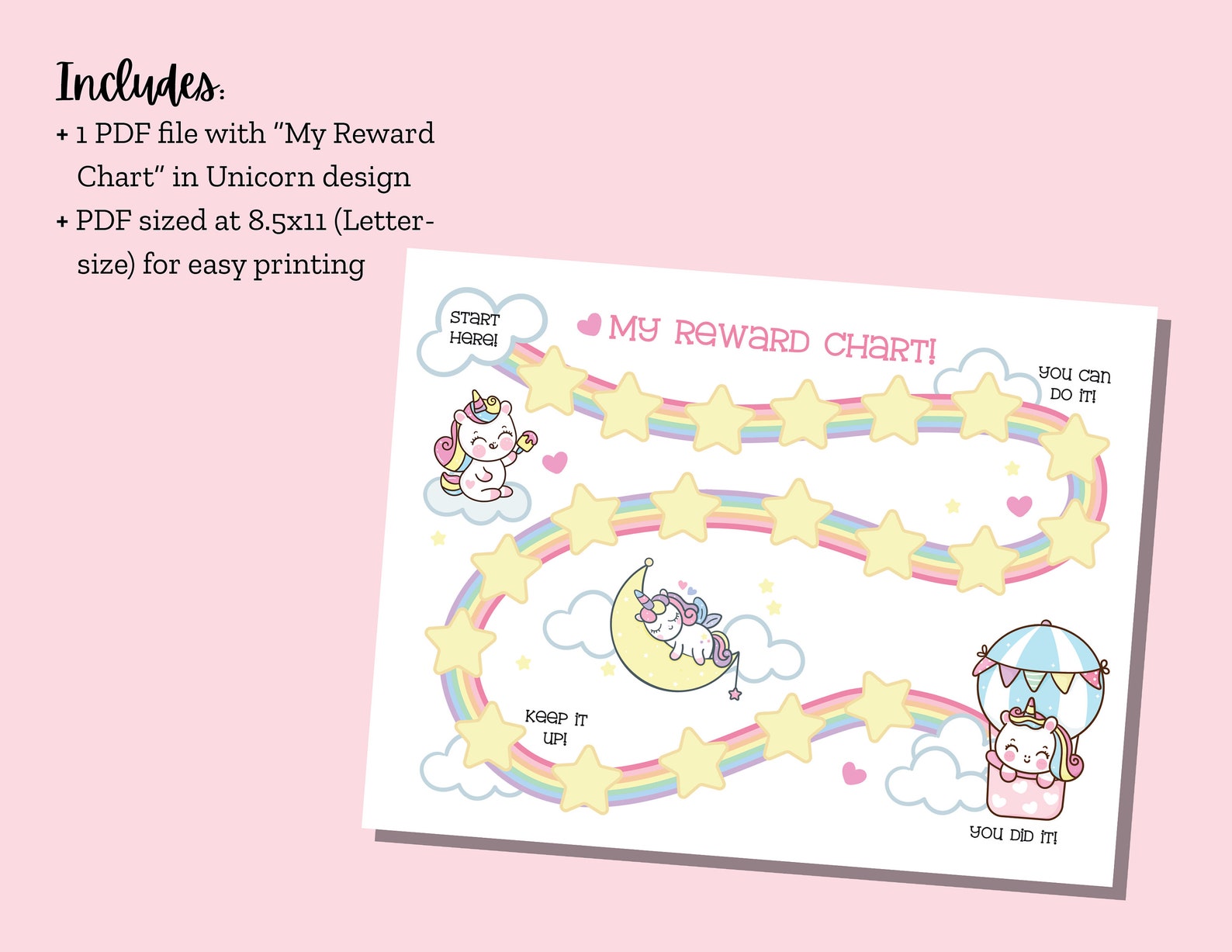 Toddler Reward Chart With Unicorn Design Cute Behavior Chart - Etsy