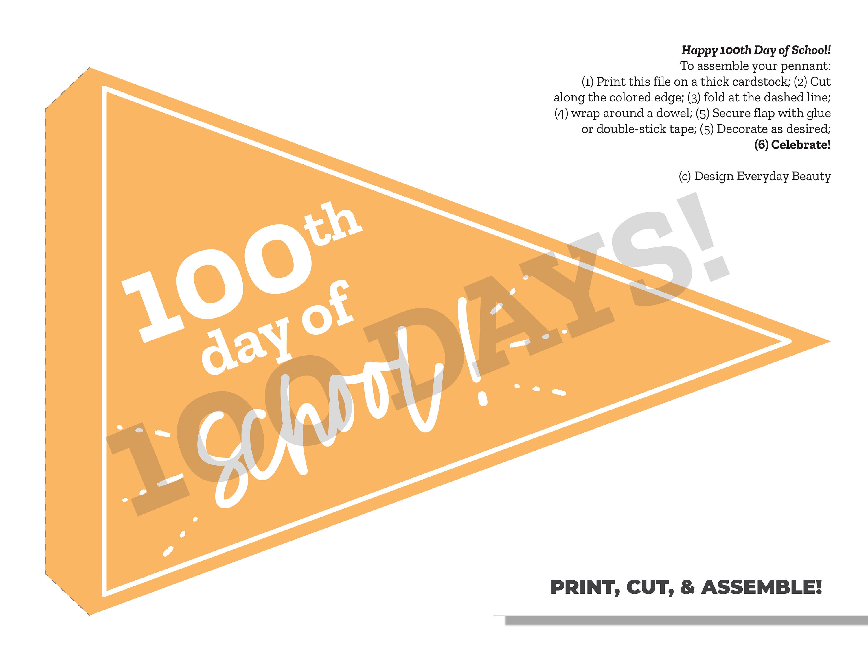 100th Day of School Printable Pennant Flags for Classroom Celebration ...