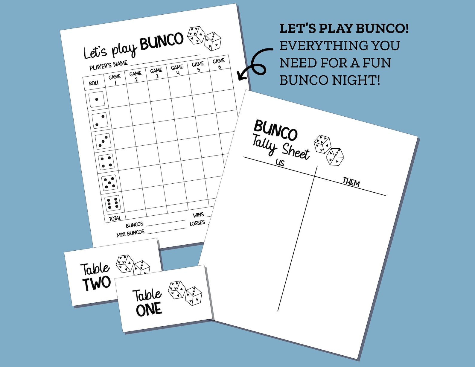 Ultimate Bunco Game Set - Score Sheets, Tally Sheets, Table Numbers ...