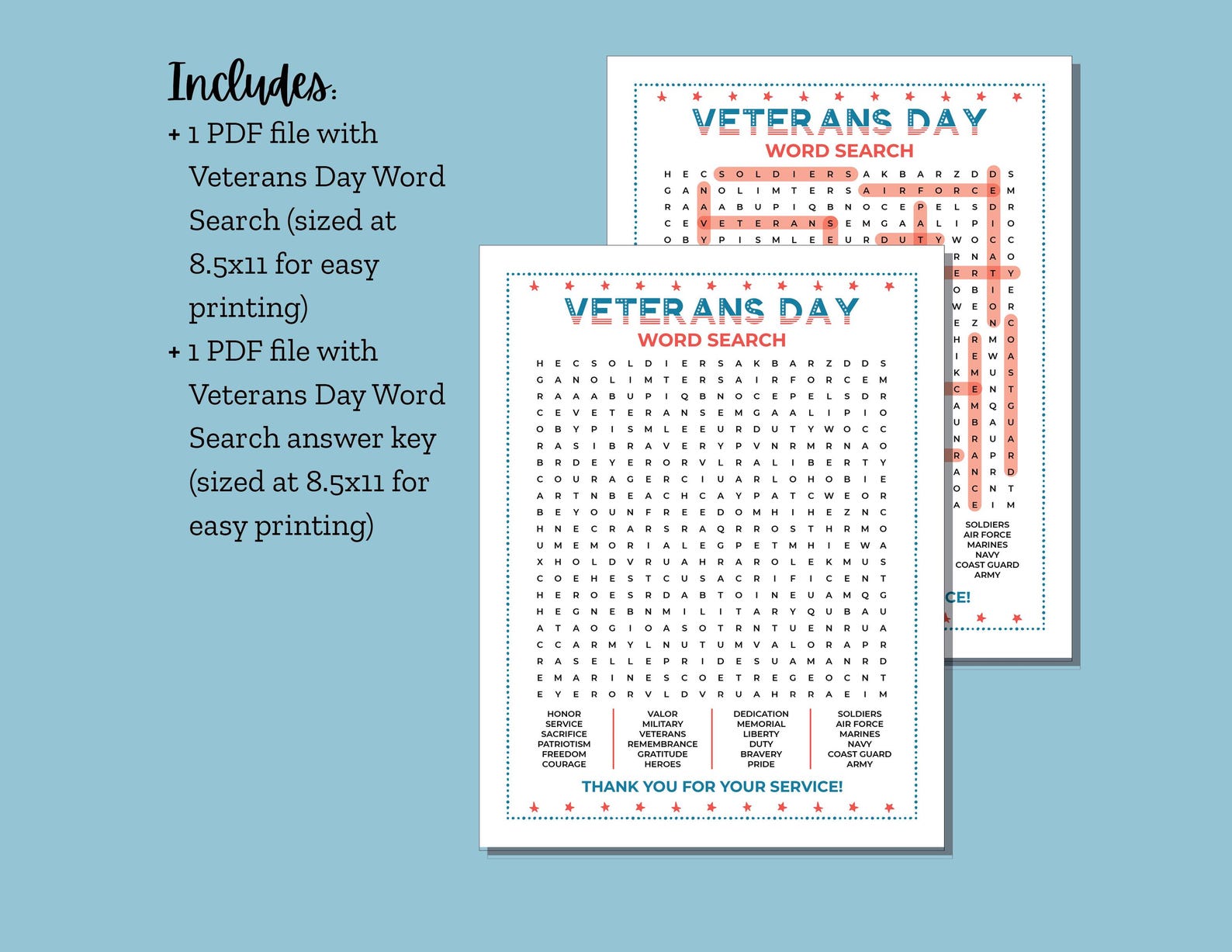 Veterans Day Word Search Puzzle for Patriotic Activity, Veterans Day ...