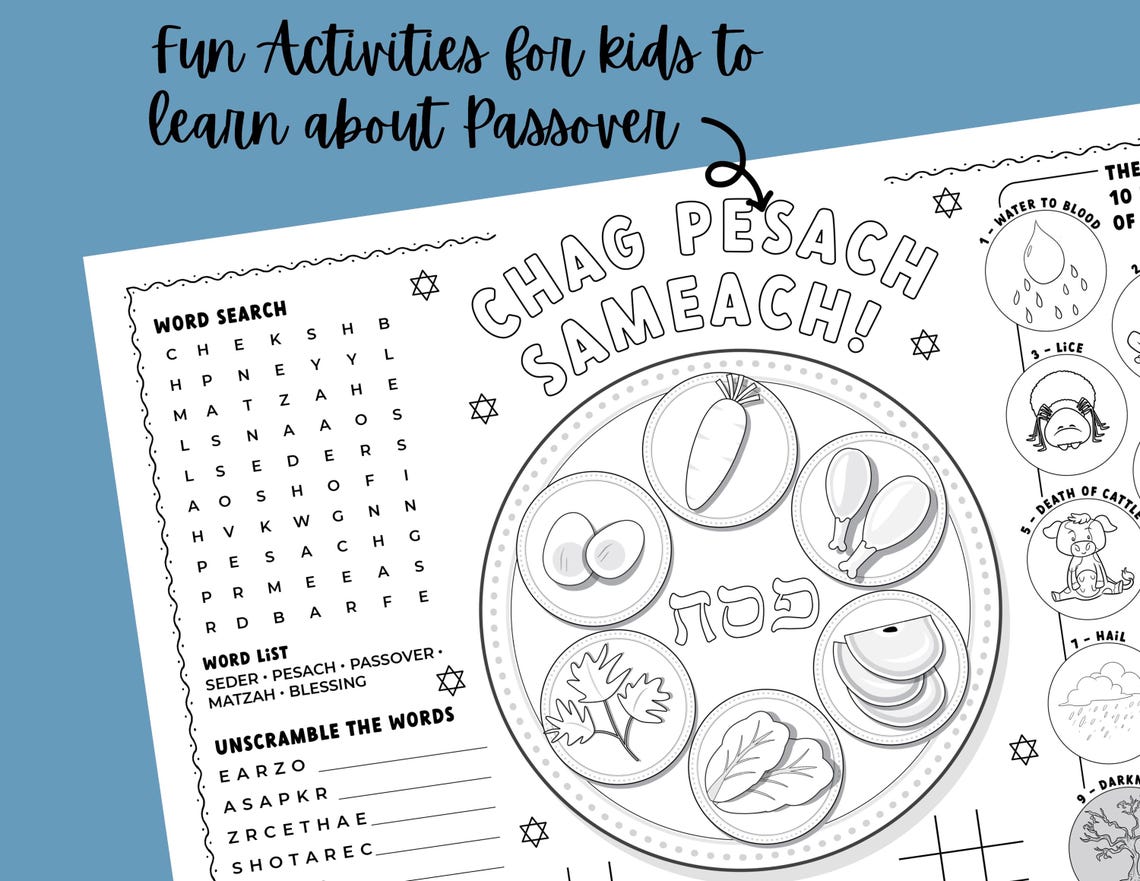Passover Seder Plate Activity, Printable Passover Placemat for Seder ...