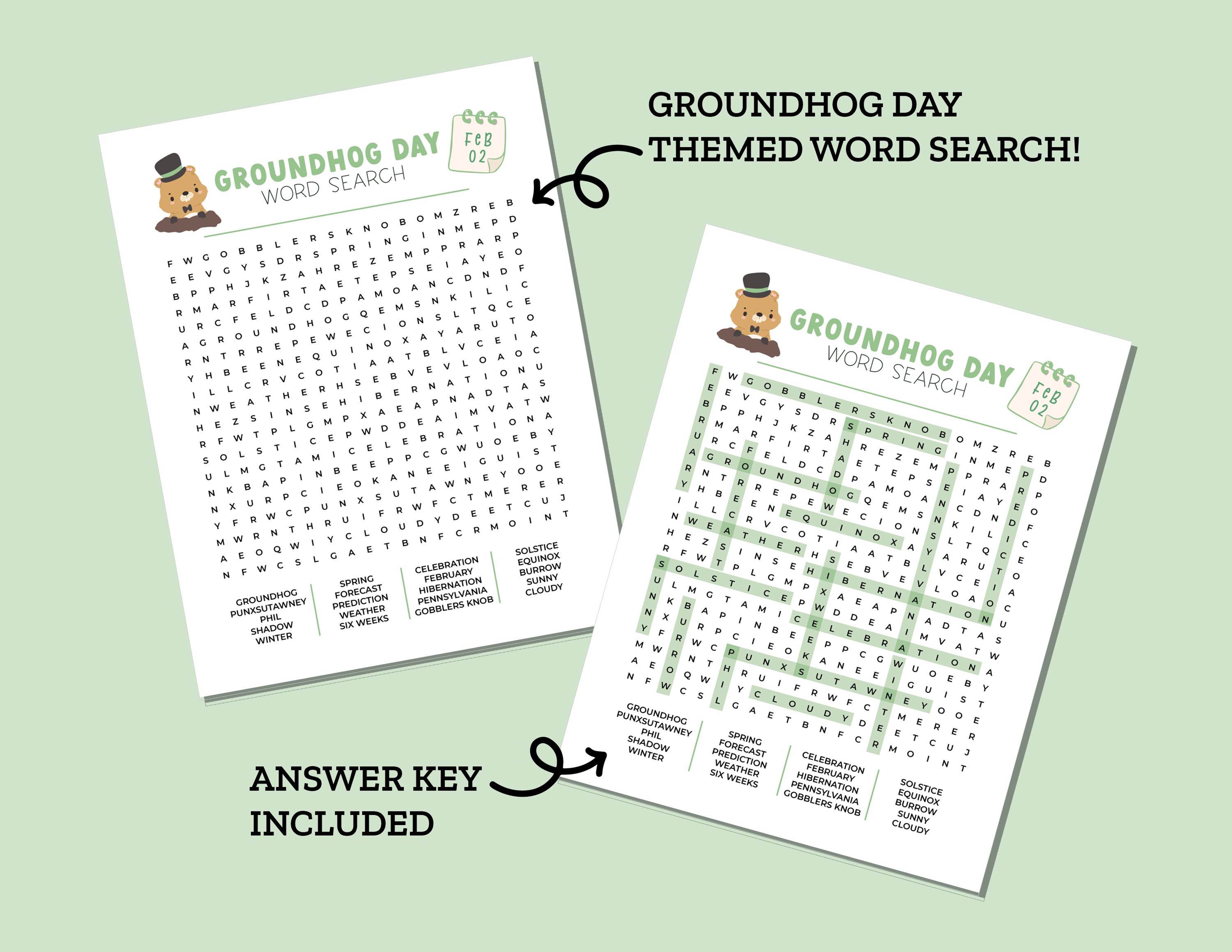 Groundhog Day Word Search, Printable Groundhog Day Games, Groundhog Day ...