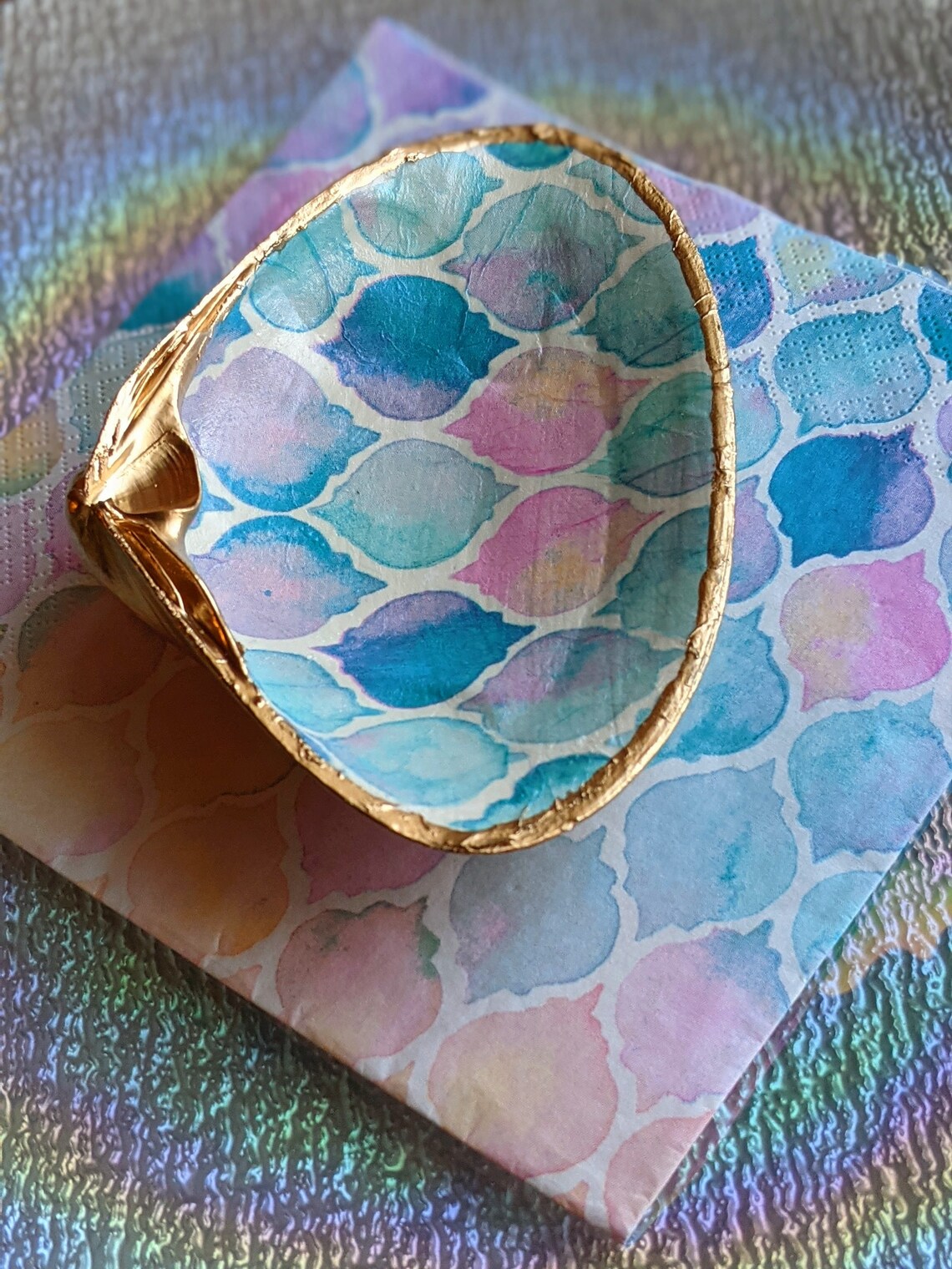 Decoupage Calm Shells Mermaid Seagull Mosaic Ring Dish | Etsy