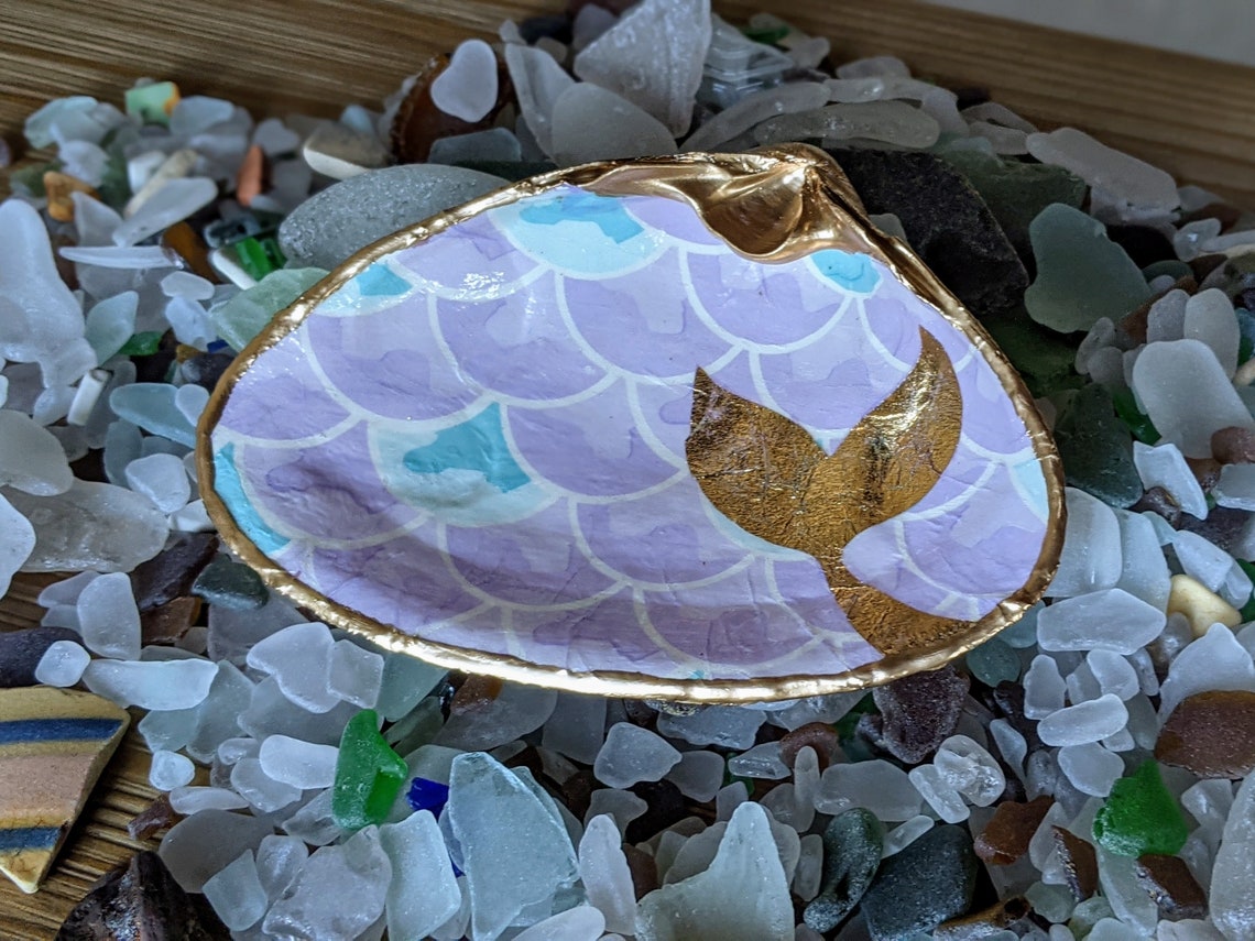 Decoupage Calm Shells Mermaid Seagull Mosaic Ring Dish | Etsy