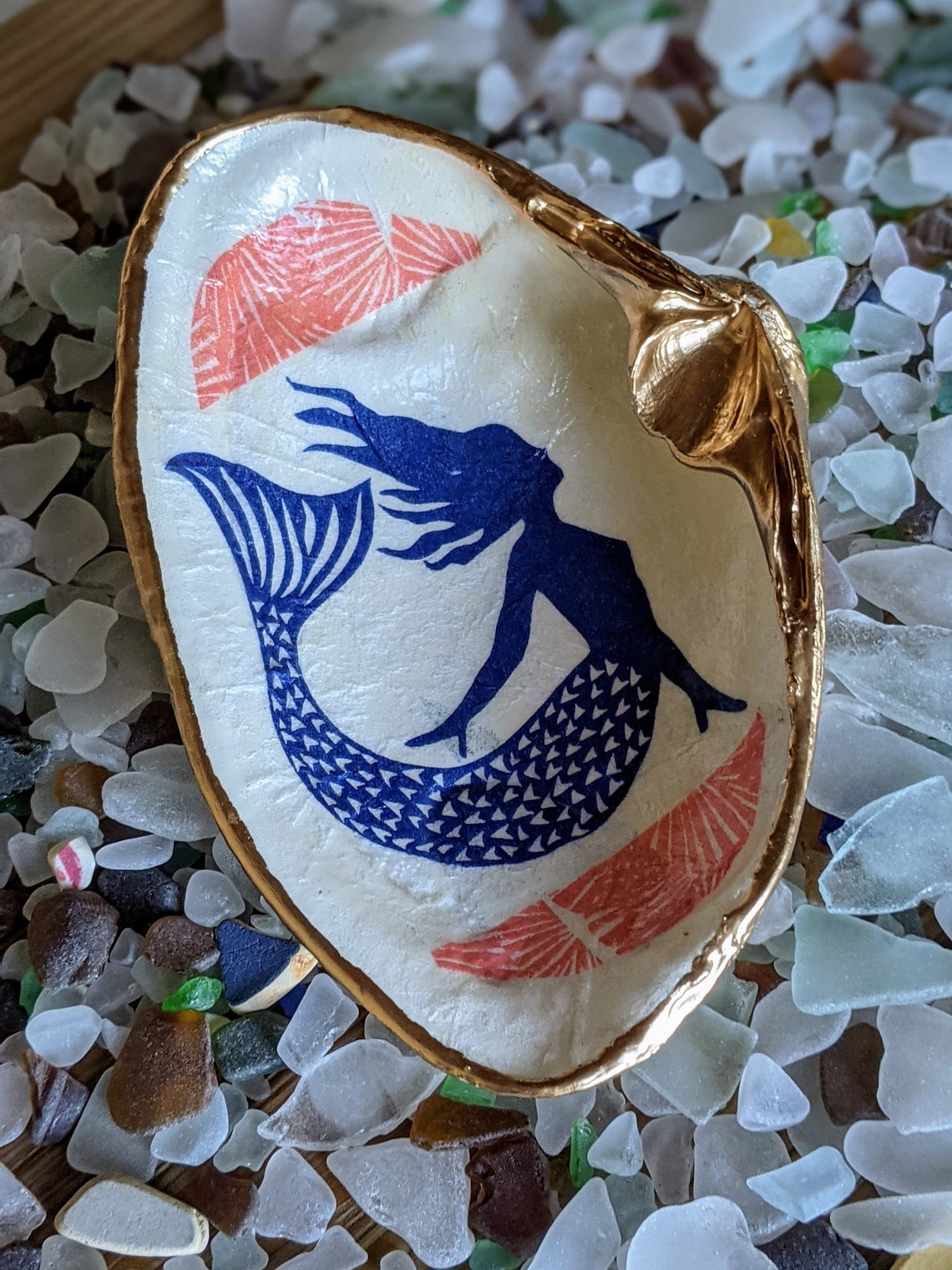 Decoupage Calm Shells Mermaid Seagull Mosaic Ring Dish | Etsy