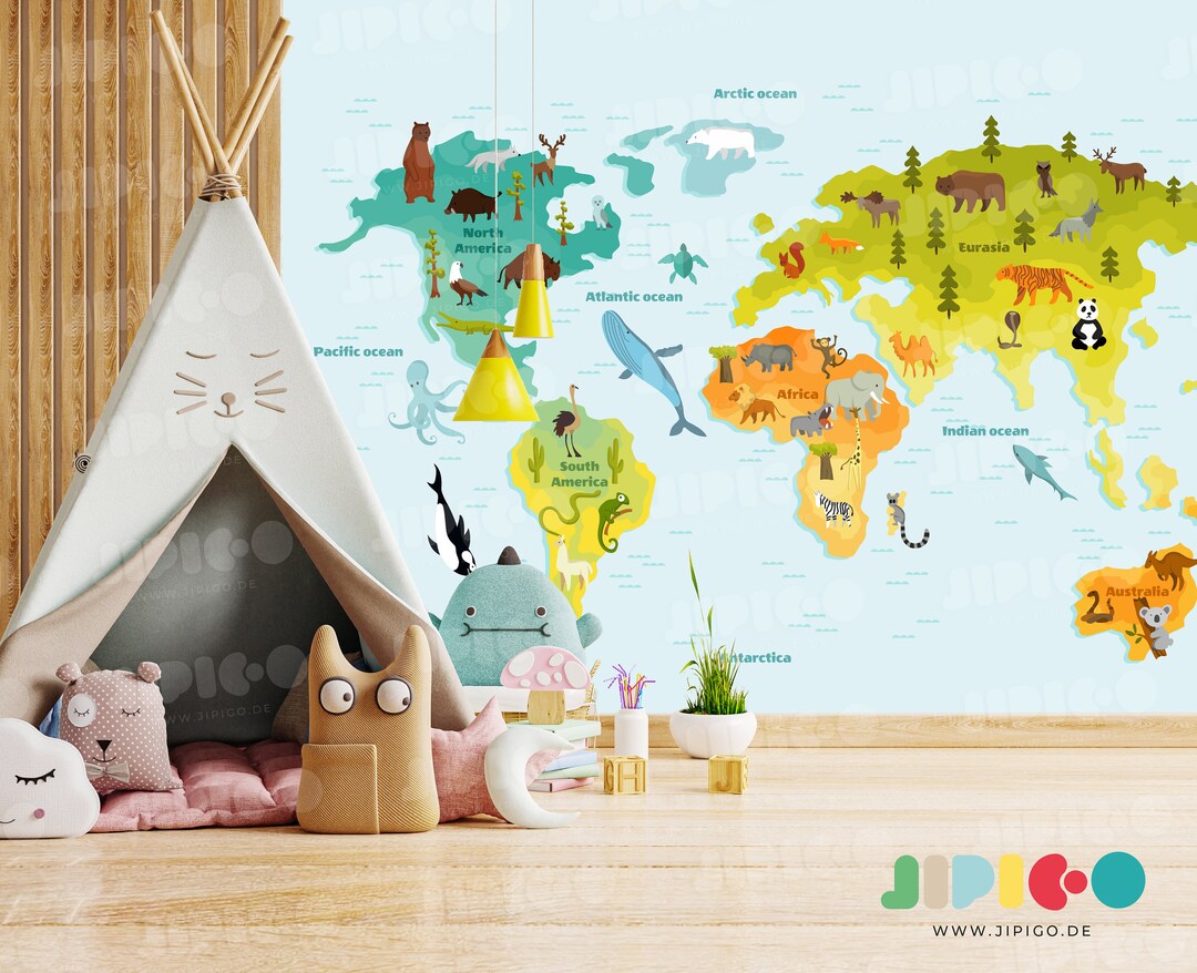 World Map for Explorers Wallpaper for Children's Rooms - Etsy