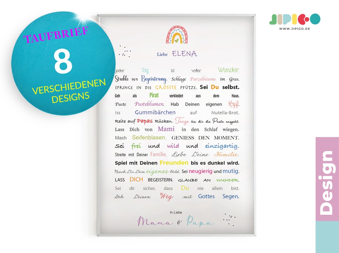 Baptism Letter Poster Baptism Dates Personalized Children's Room ...