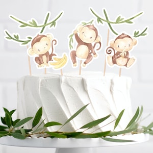 Monkey Cake Topper Instant Download, Monkey Birthday Cake Topper Party Decor Jungle Birthday ...