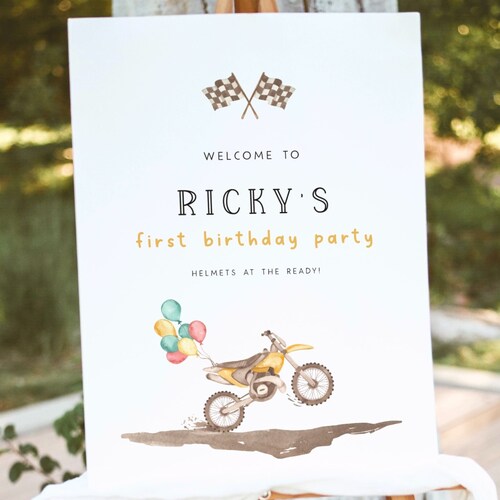 Dirt Bike Welcome Sign Editable Template Racing Birthday - Etsy