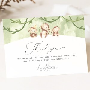Monkey Thank You Card Template. Monkey Birthday Thank You Card - Etsy