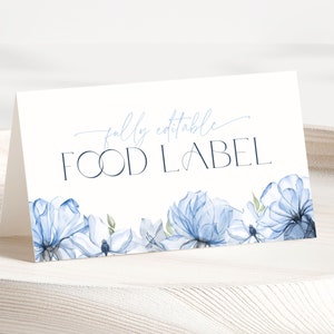 Dusty Blue Baby Shower Food Label Template Blue Floral Baby Shower ...