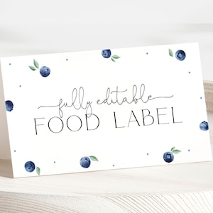Blueberry Food Labels Template. Berry First Birthday Food Label Cards ...
