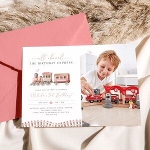 Editable Train Birthday Invitation Template. Red Train Birthday Photo ...