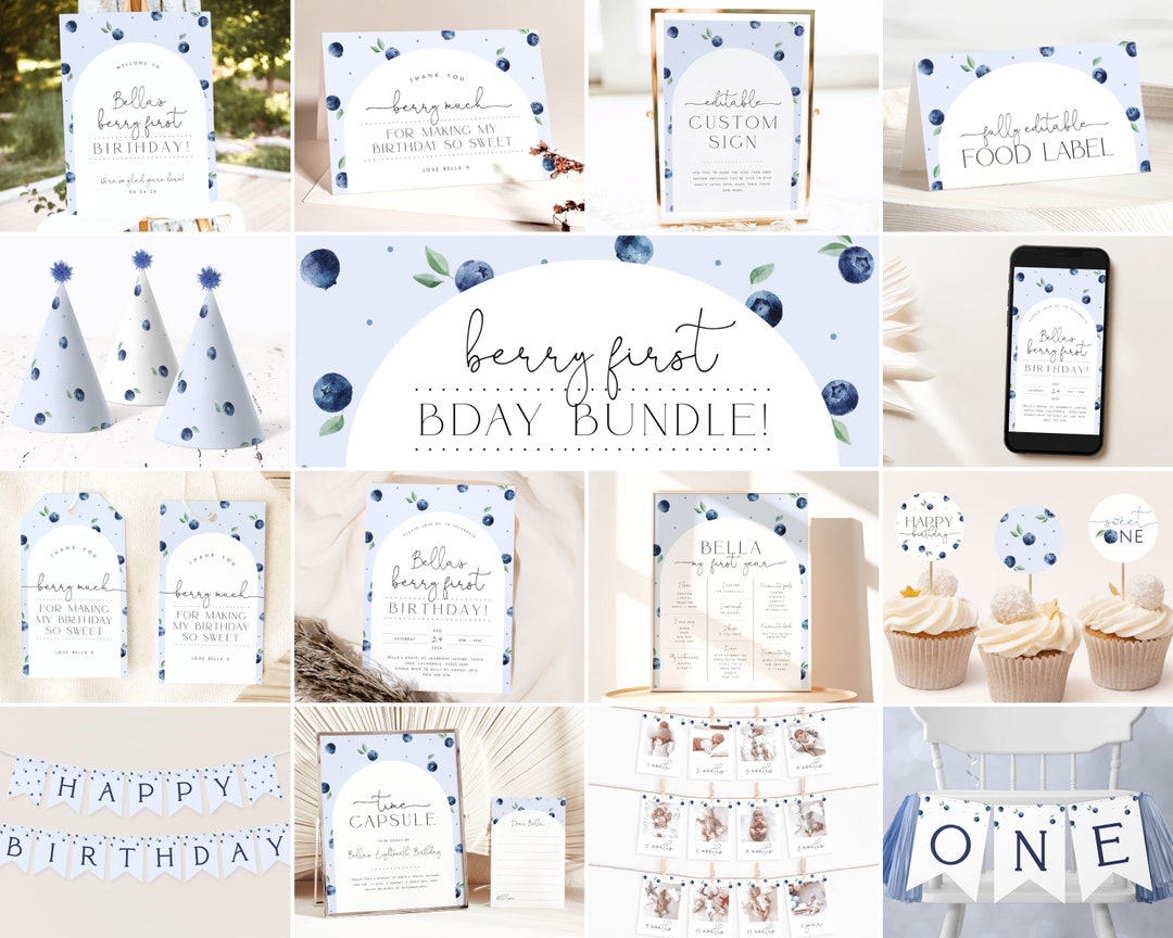 Blueberry 1st Birthday Invitation Bundle. Berry First Birthday Invite ...