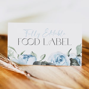 Dusty Blue Baby Shower Food Label Template Blue Floral Baby Shower ...