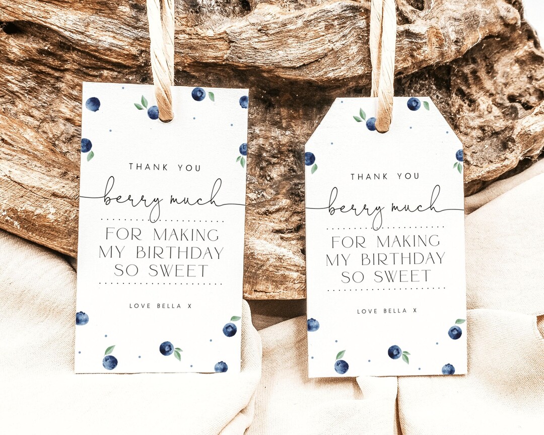 Blueberry First Birthday Thank You Tag Template. Berry Thank You Tag ...