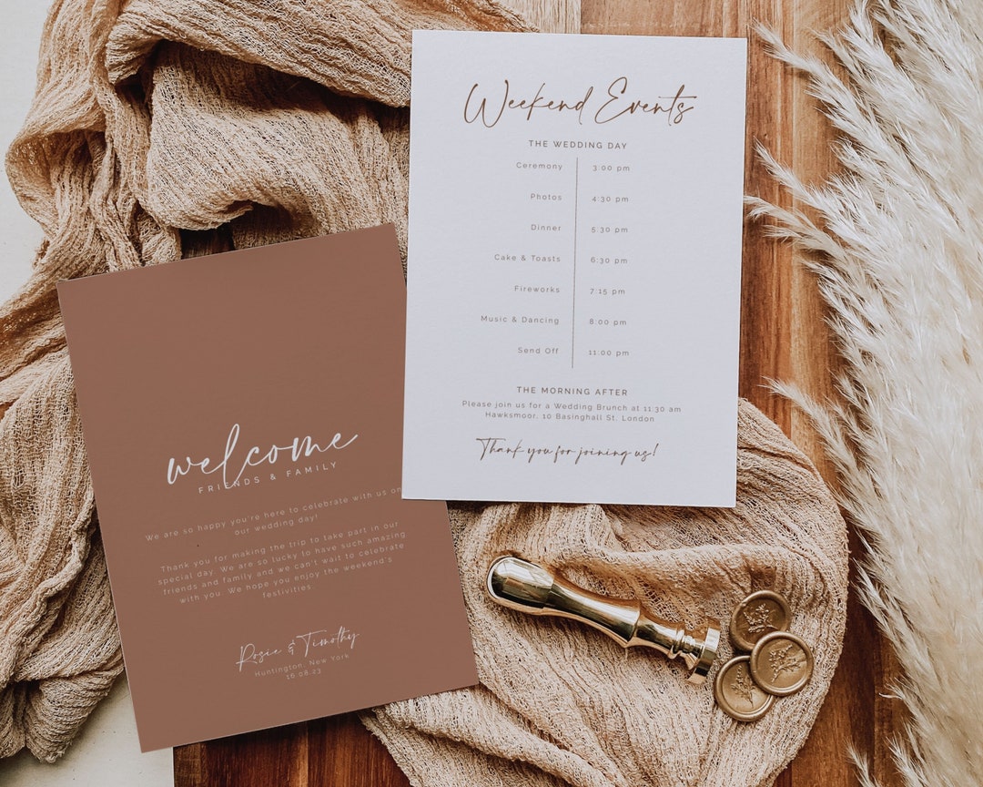 Rustic Wedding Program Template, DIY Wedding Timeline Card, Instant ...