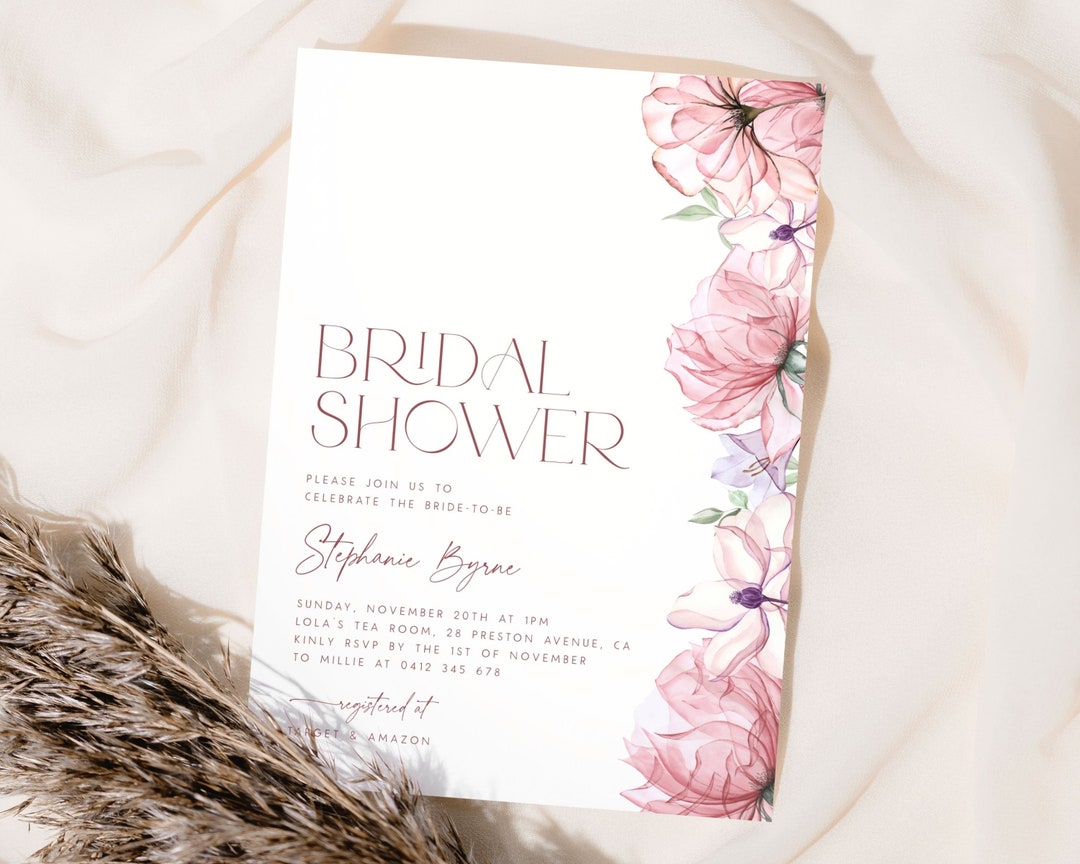 Blush Pink Bridal Shower Invitation Template. Pink Floral Bridal Shower ...