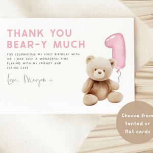 Bear 1st Birthday Thank You Card Editable Beary First Birthday Thank ...