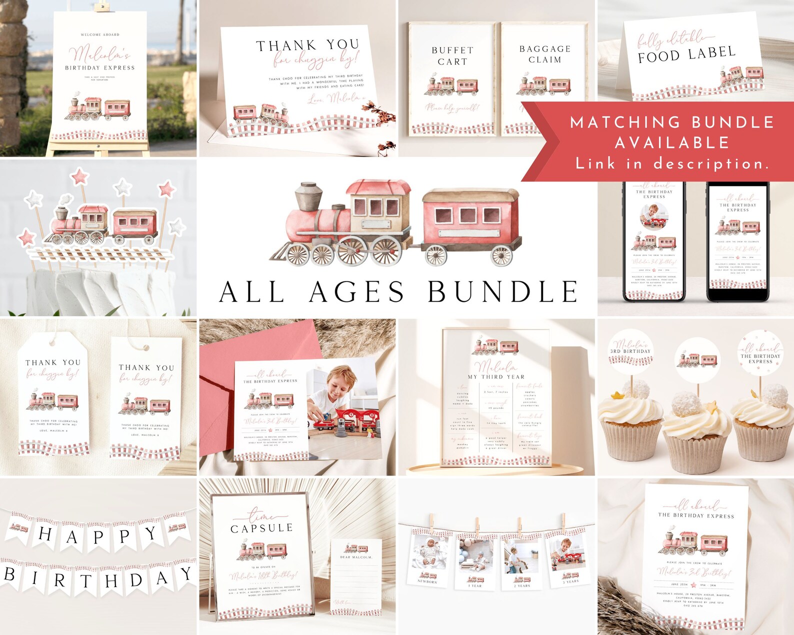 Train Birthday Thank You Card Template. Editable Chugga Choo Red Train ...