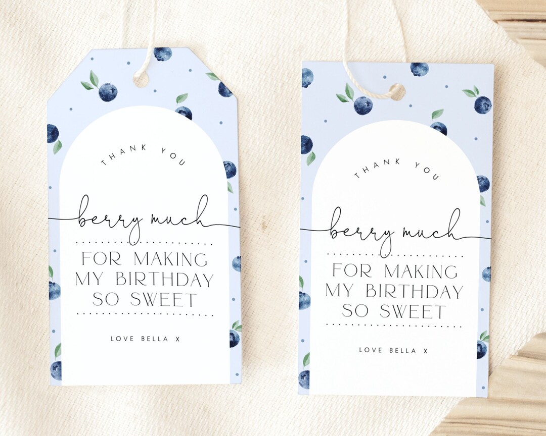 Blueberry First Birthday Thank You Tag Template. Berry Thank You Tag ...