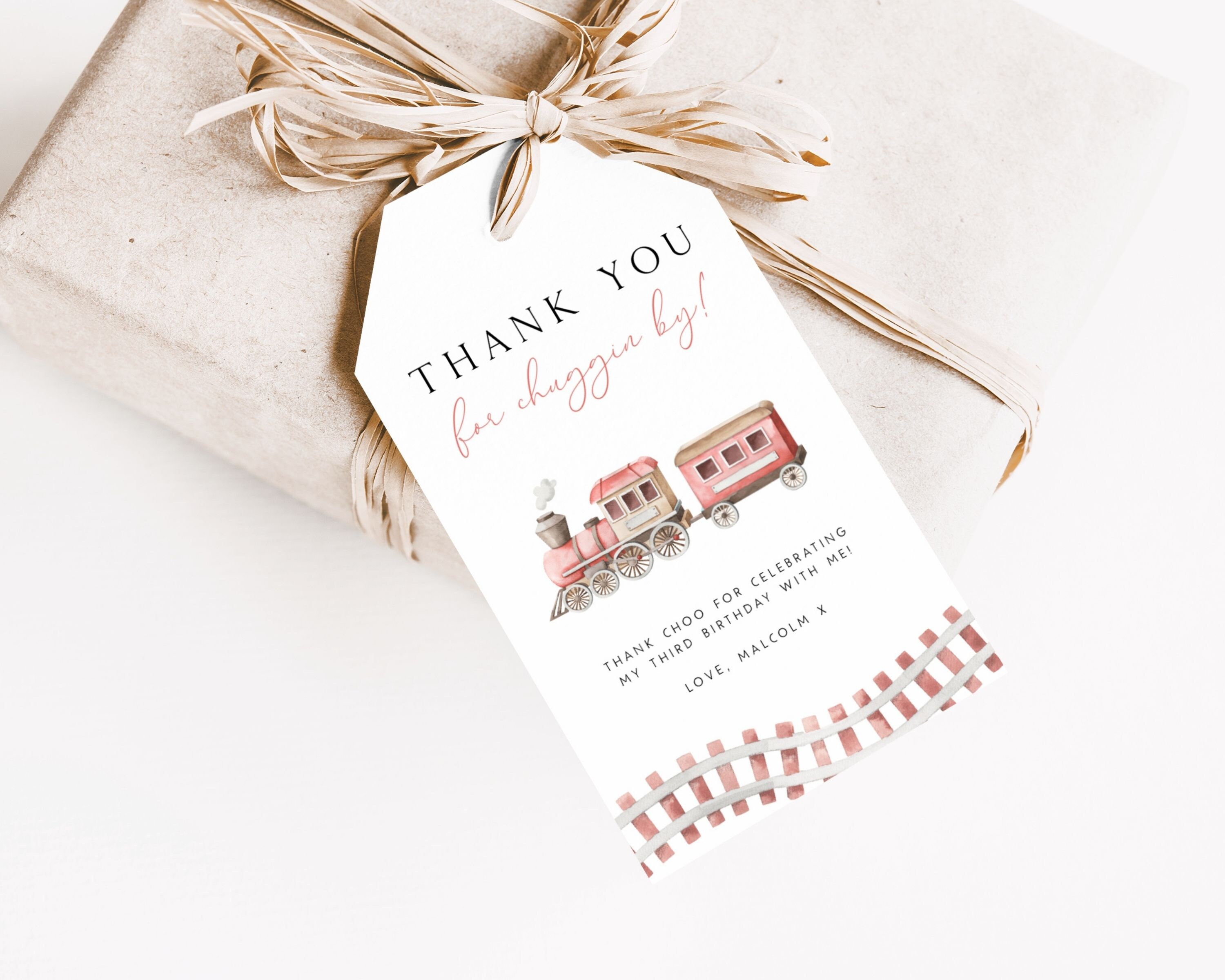 Train Birthday Thank You Tag Template. Editable Chugga Choo Red Train ...