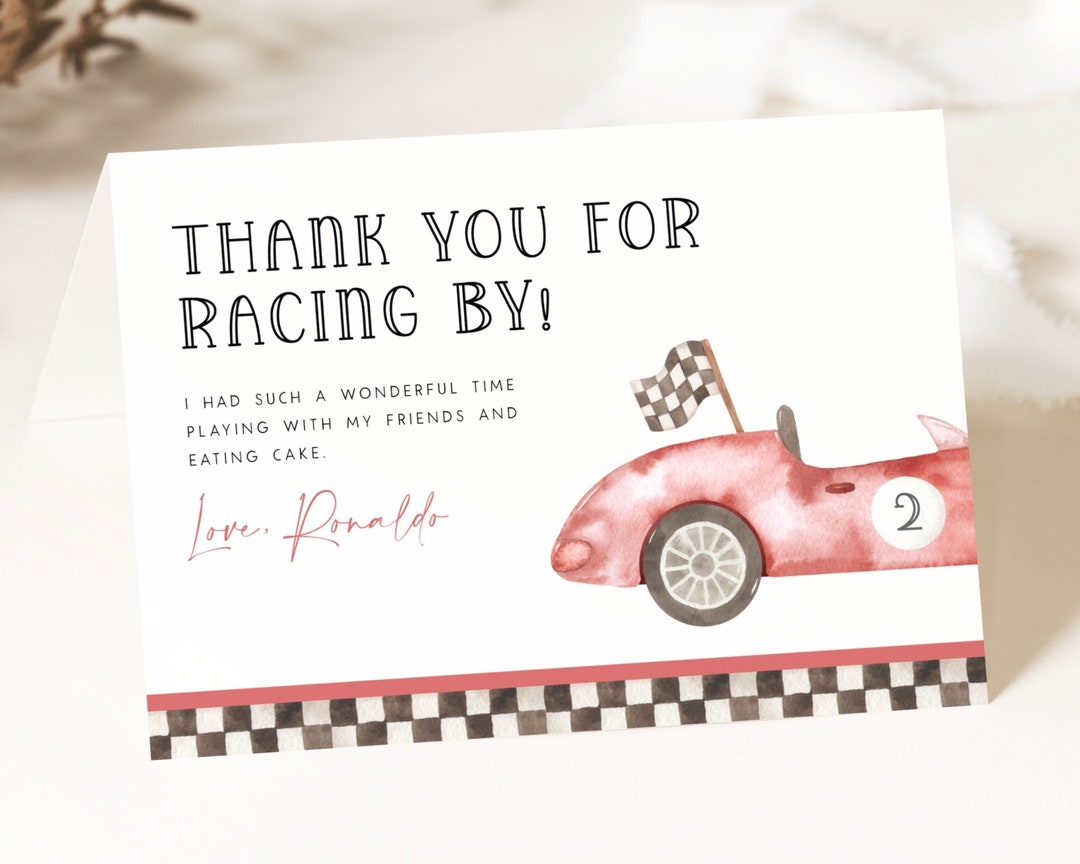 Two Fast Race Car Thank You Card Template, Vintage Race Car 2nd ...