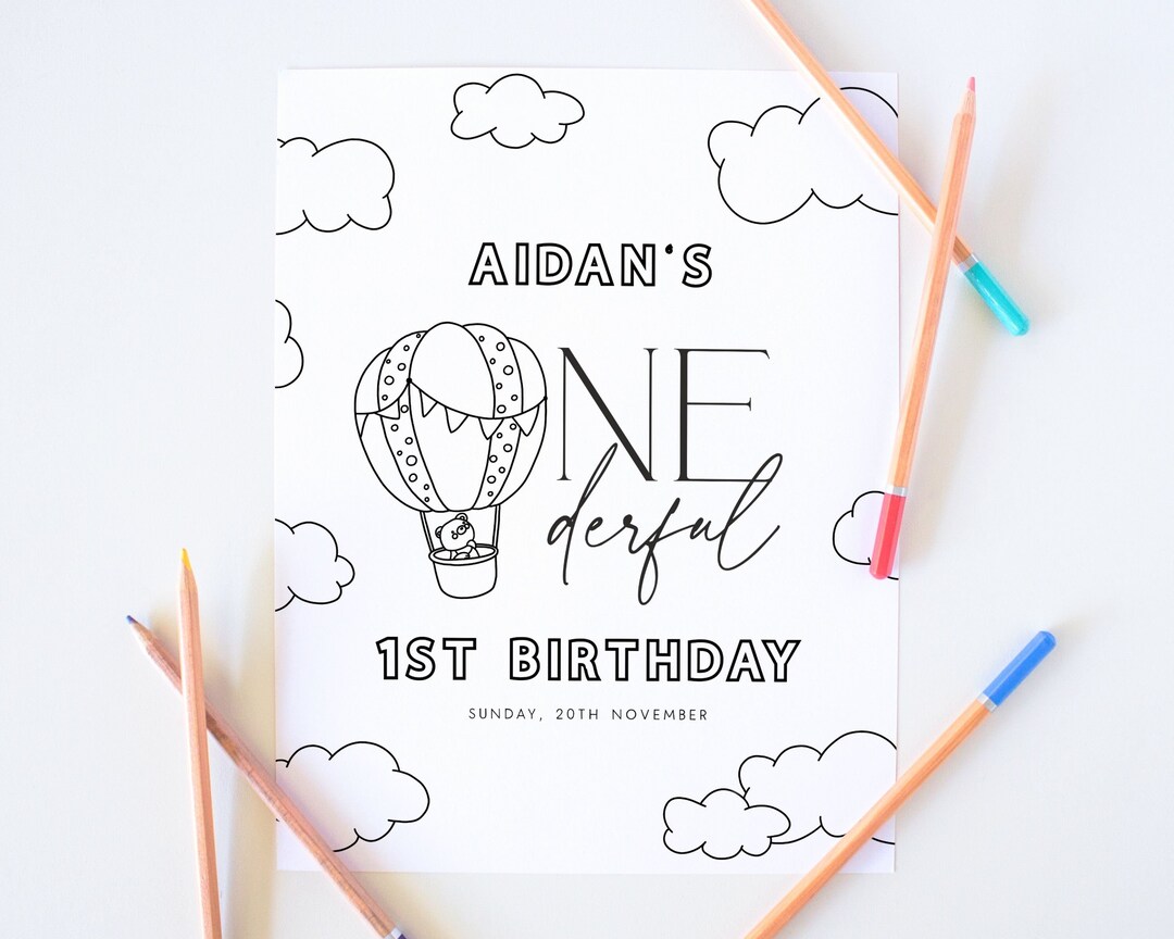 Editable Coloring Page Template. Onederful Birthday Party Activity Game ...