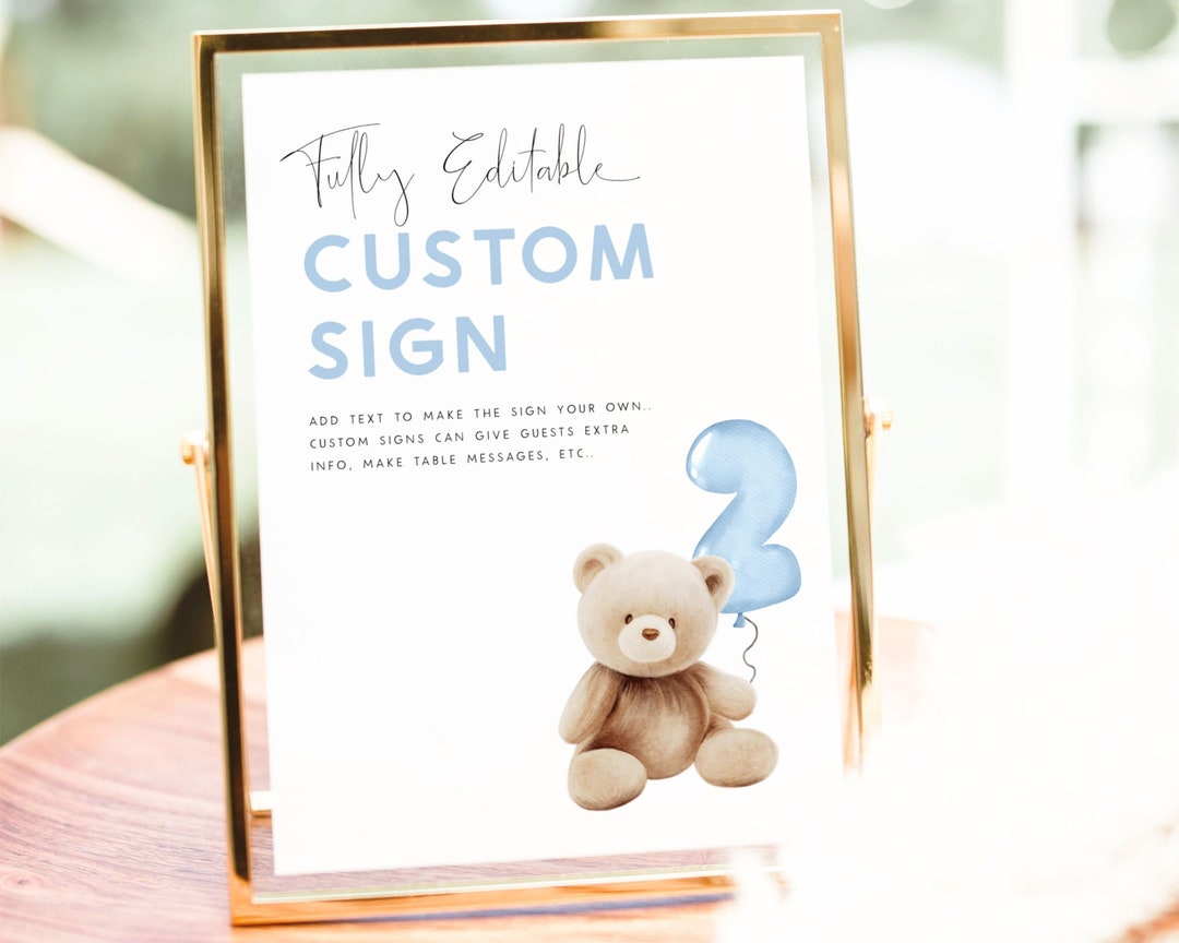 Plantilla de letrero personalizado para el segundo cumpleaños de Beary ...