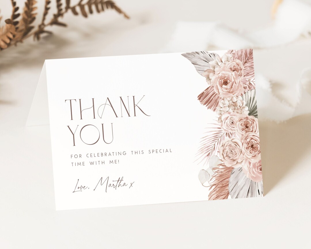 Boho Baby Shower Thank You Card Template. Boho Neutral Baby Shower ...