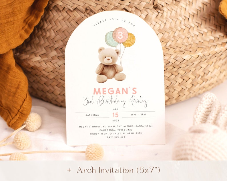 Bear Birthday Bundle. Beary 3rd Birthday Party Bundle Pink - Etsy